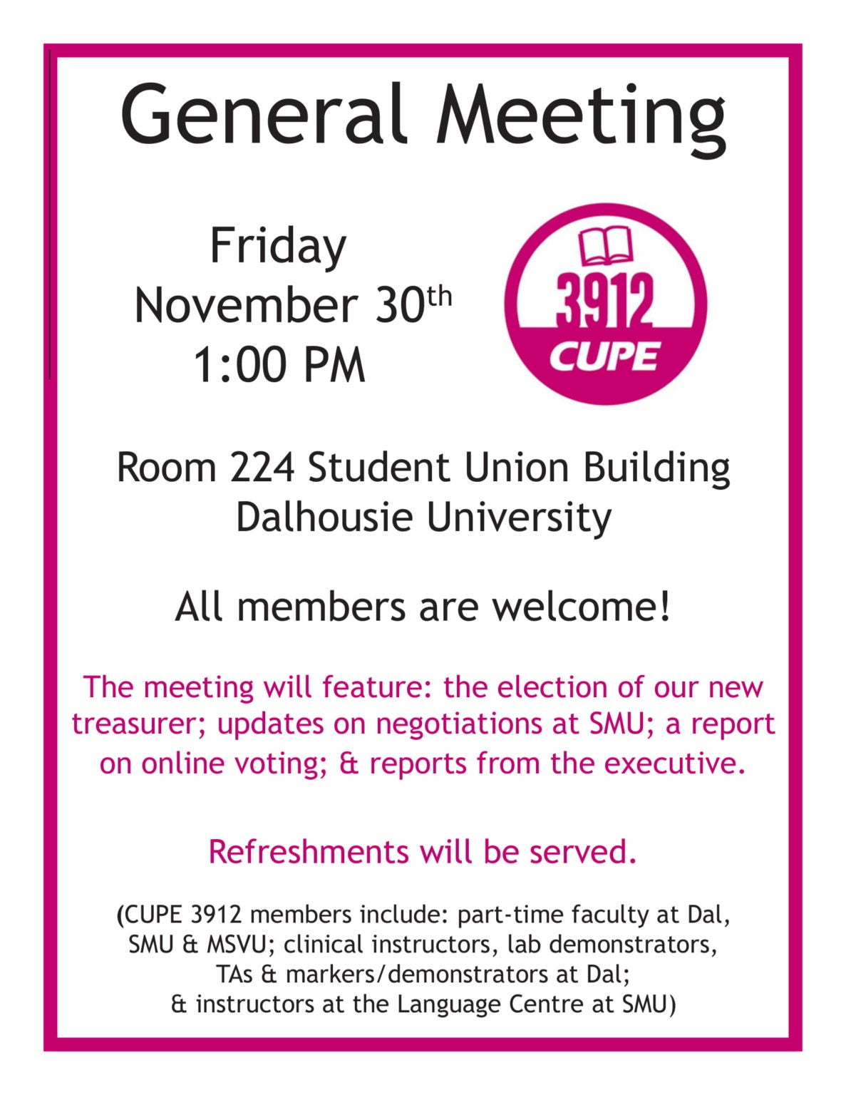 General Meeting - November 30 - CUPE 3912