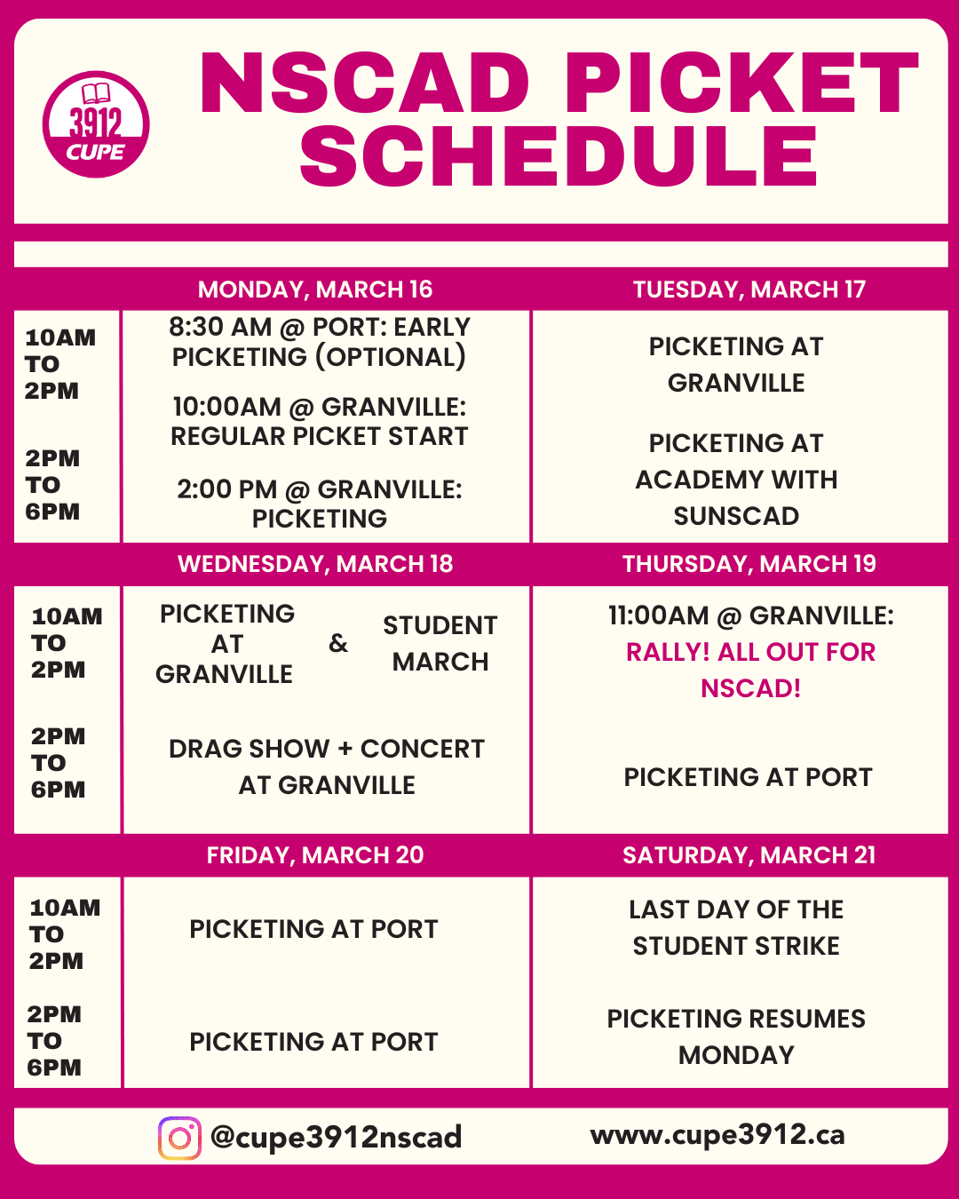 NSCAD Picket Schedule - CUPE 3912